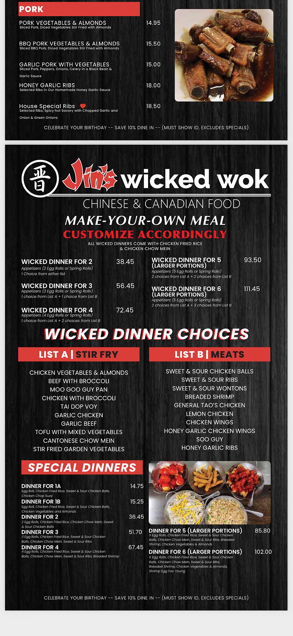 Menu au Jin's Wicked Wok restaurant, Glencoe