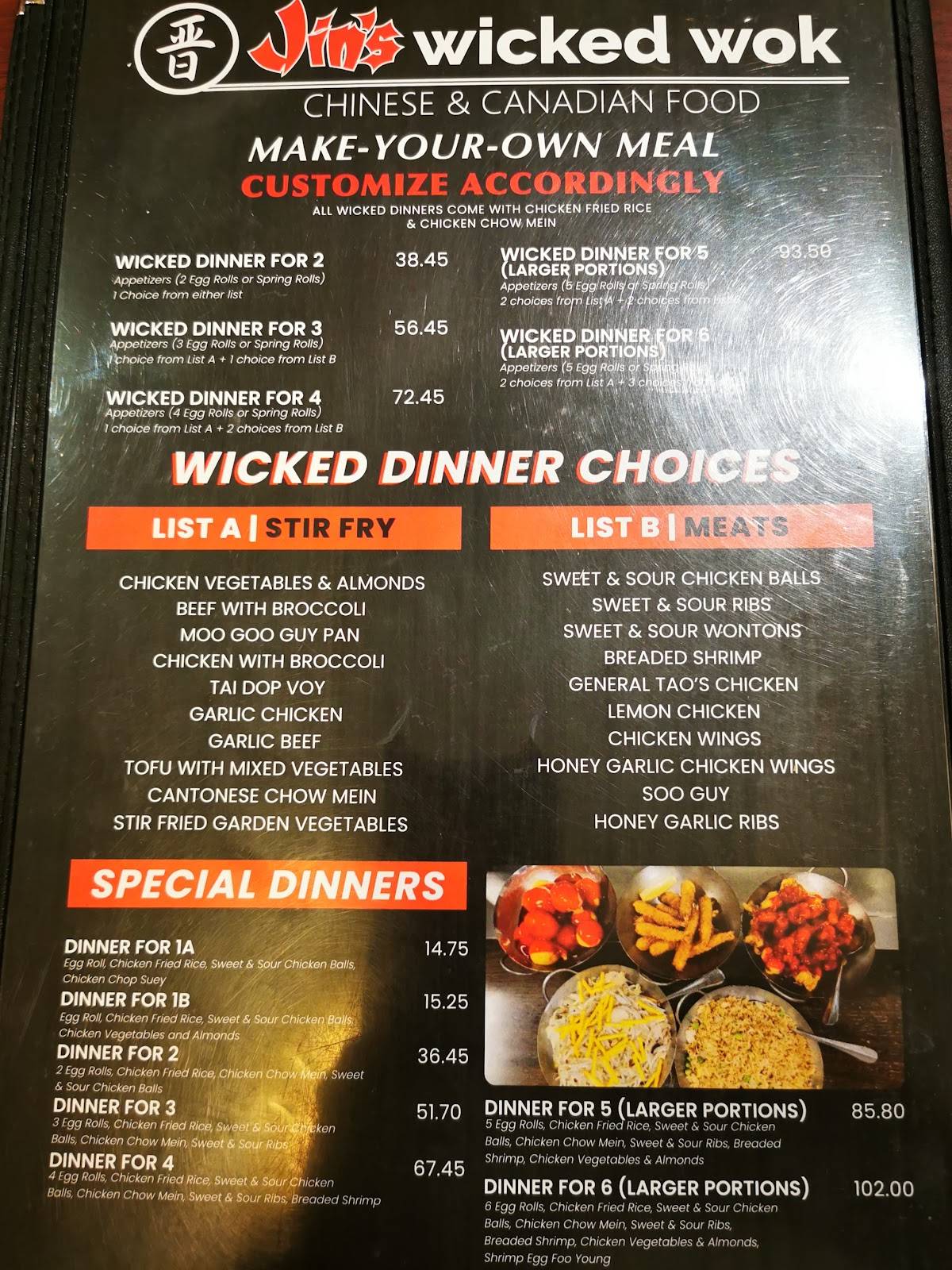 Menu au Jin's Wicked Wok restaurant, Glencoe