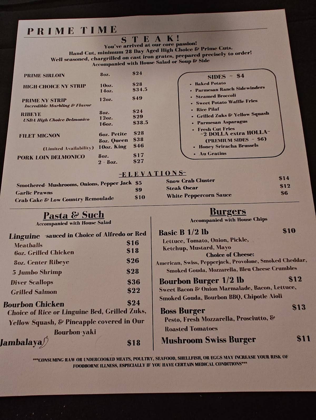 Menu at Joe Tony's Bourbon Steak pub & bar, New Philadelphia