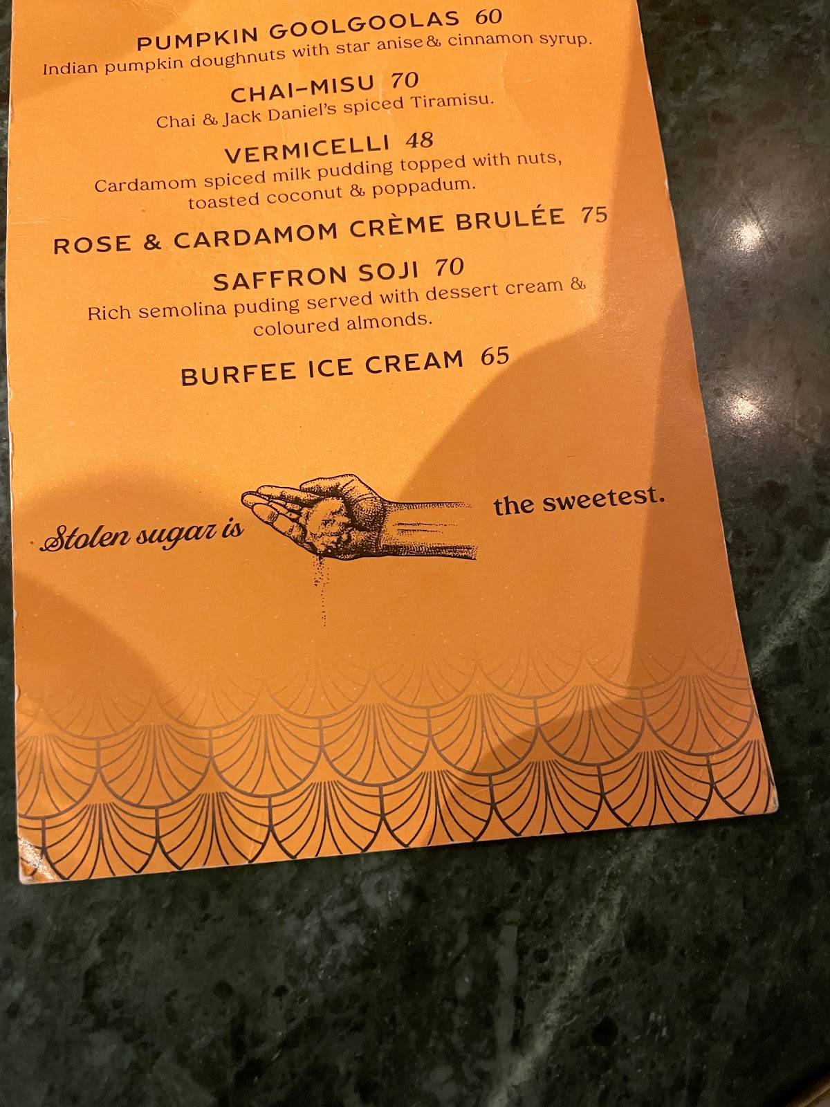 Menu at Modern Tailors restaurant, Johannesburg