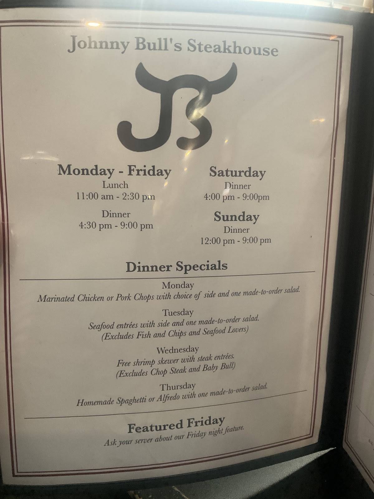 Menu at Johnny Bull's Steakhouse, Louisburg