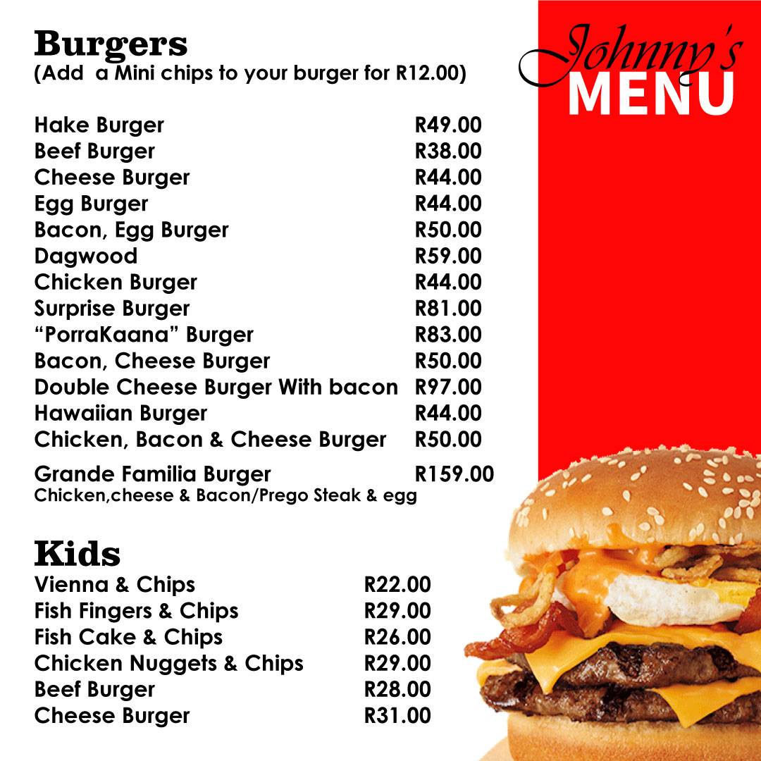 Menu at Johnny's Take-away with a Portuguese Touch restaurant, Secunda