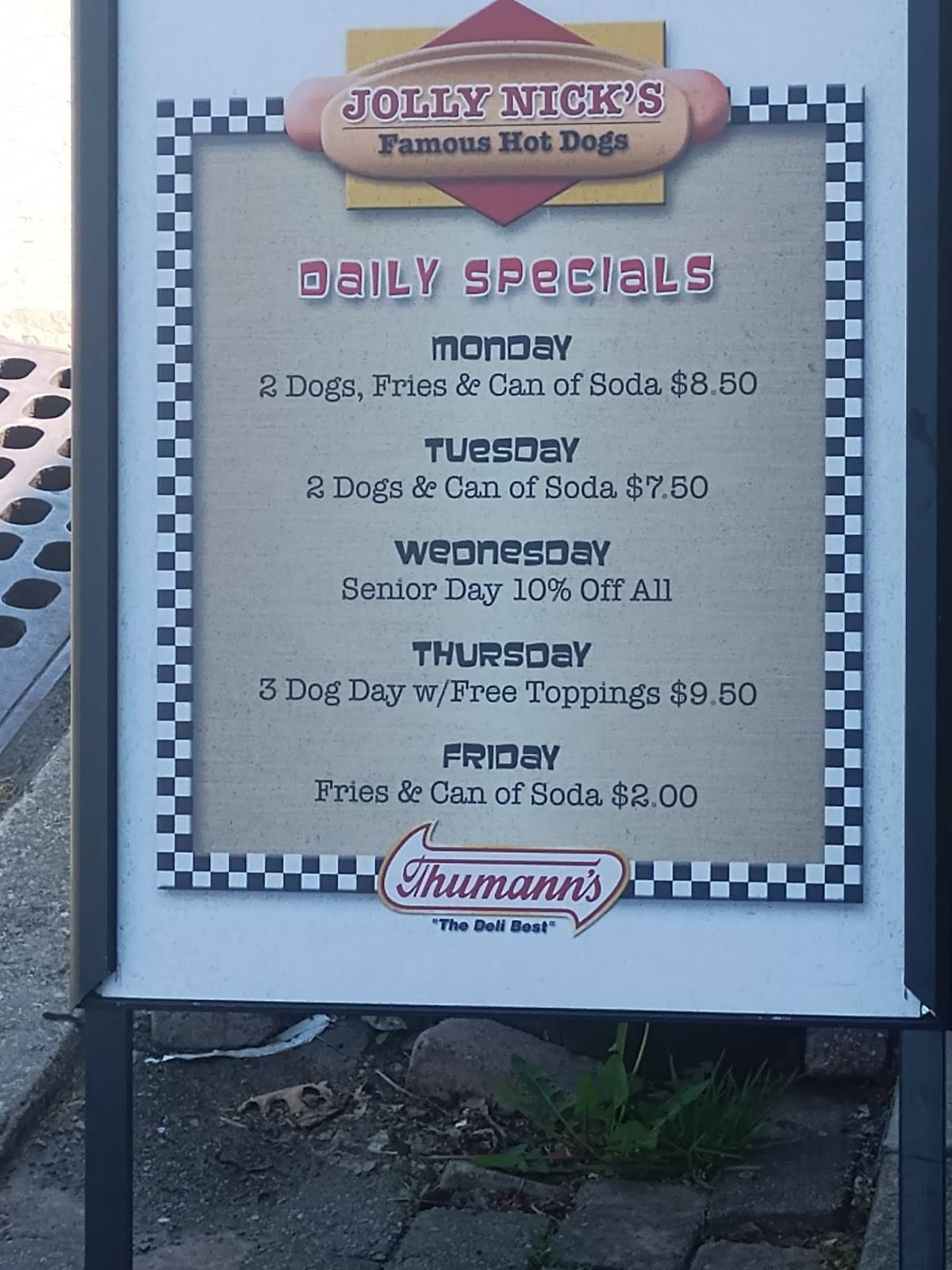 Menu at Jolly Nick's restaurant, Dumont