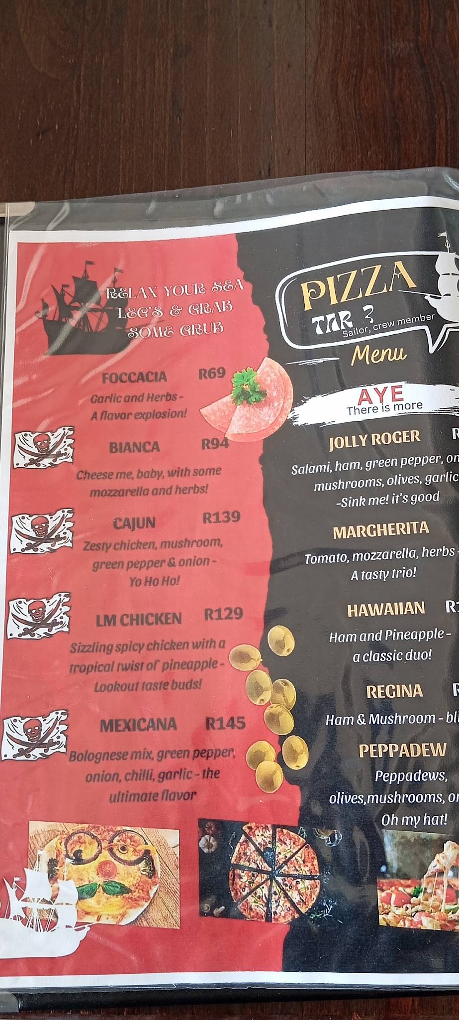 Menu at Jolly Roger Paternoster restaurant, Paternoster