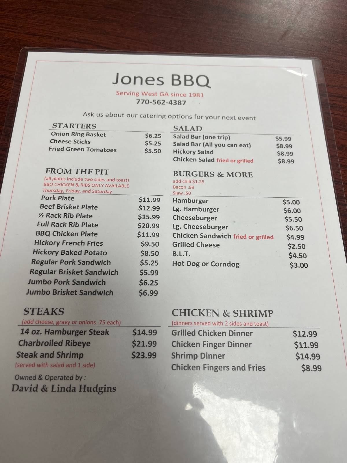Menu at Jones Barbecue, Temple