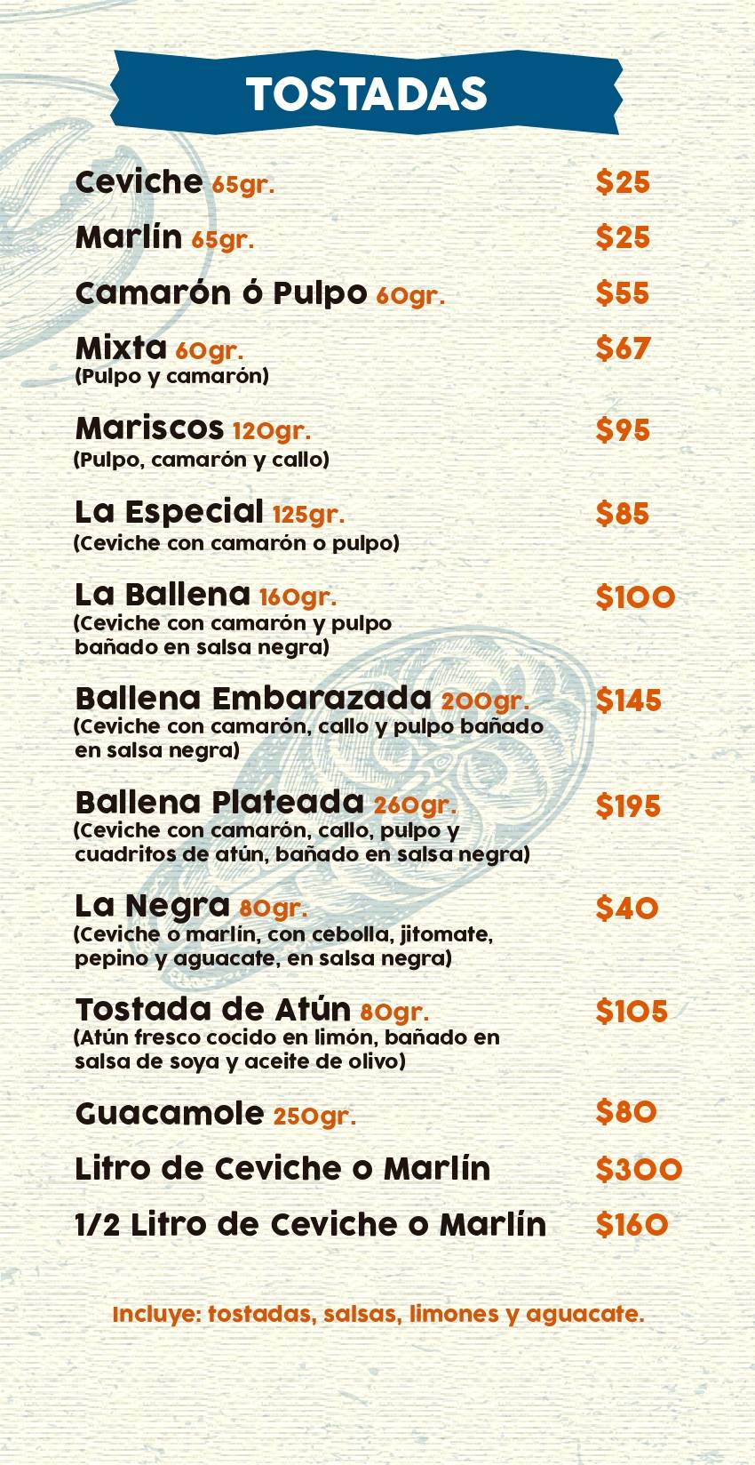 Menu at Juan Tiburón restaurant, Puerto Vallarta, Viena 131