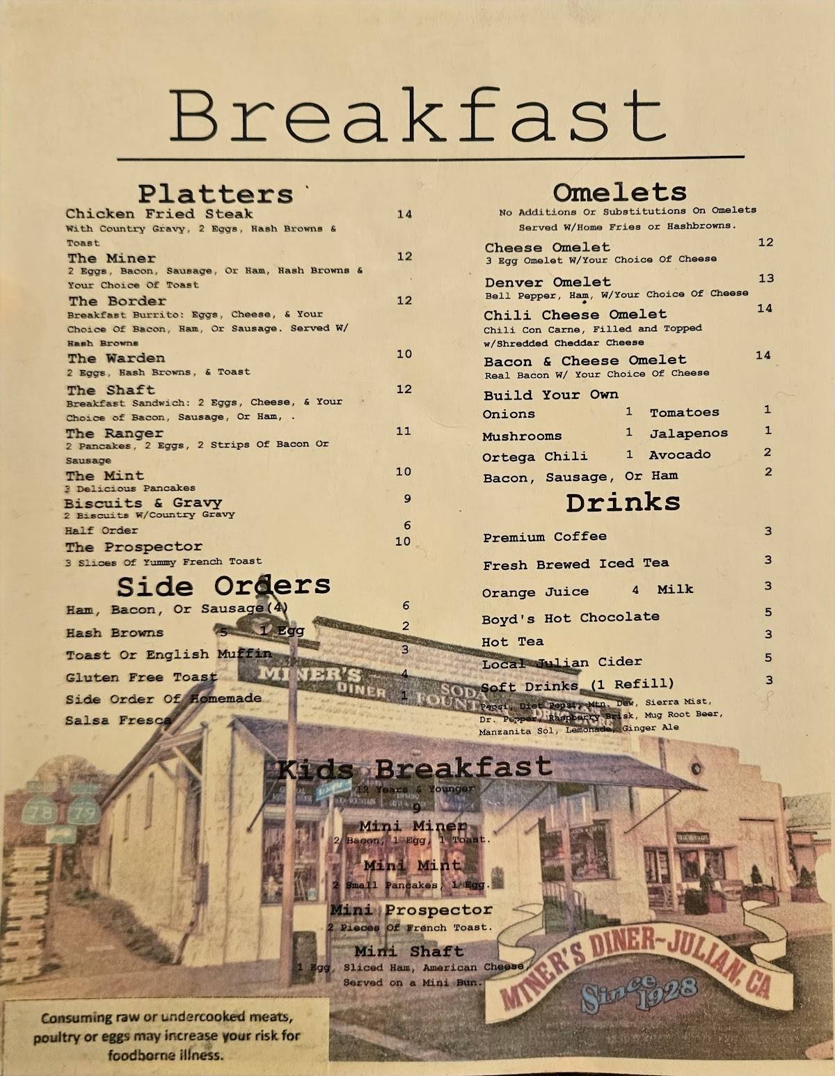 Menu at Julian Cafe & Bakery, Julian, Main St