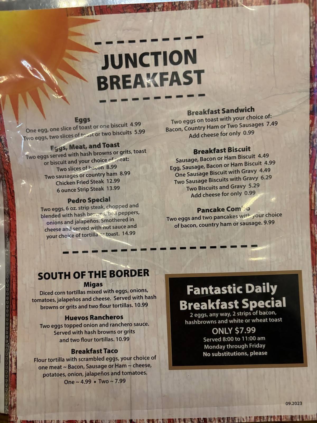 Menu at Junction on Route 36 pub & bar, Gatesville, TX-36 N