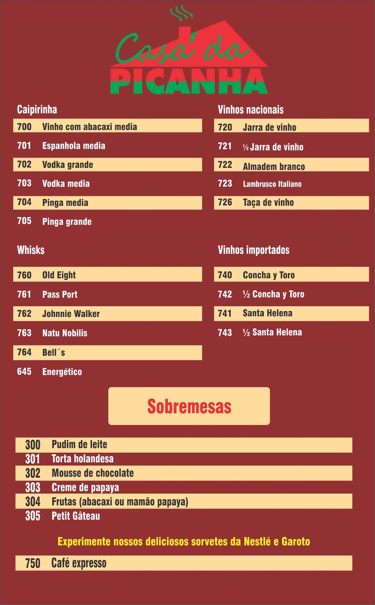 Carta del restaurante Casa da Picanha, Jundiaí