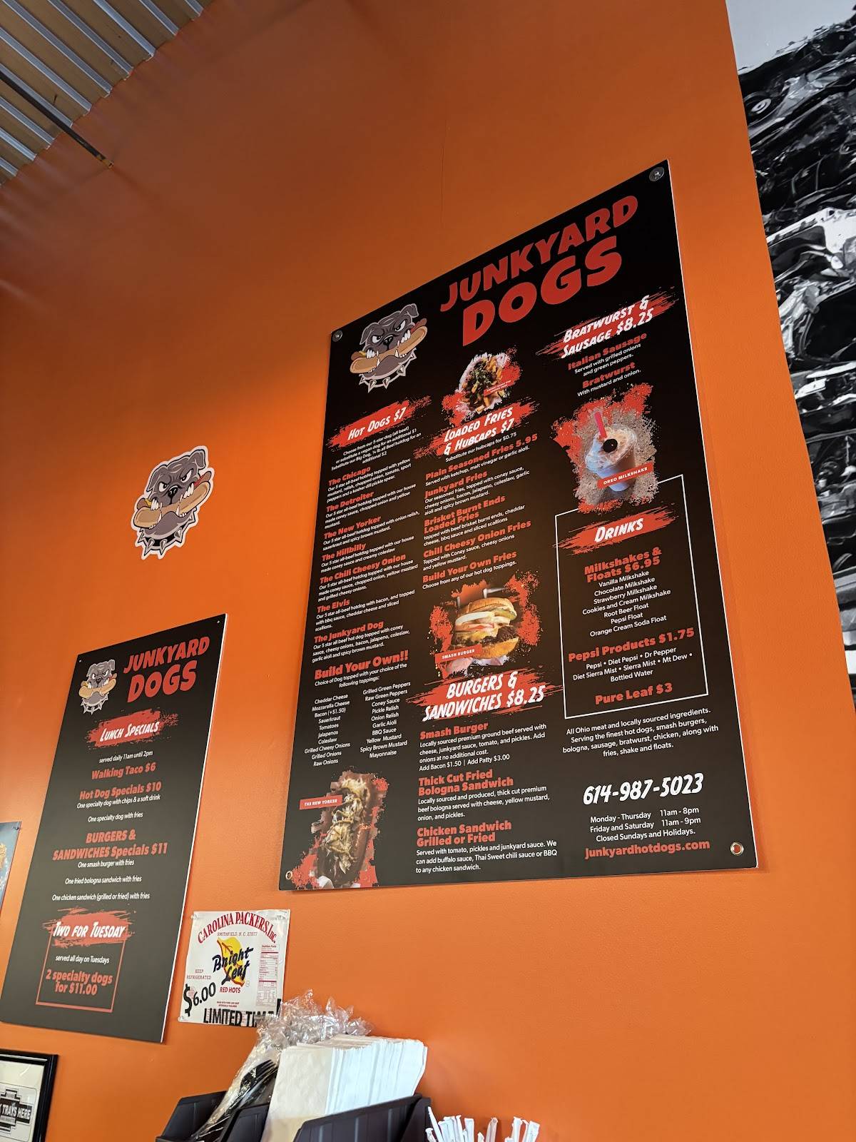 Menu at Junkyard Dogs restaurant, Worthington