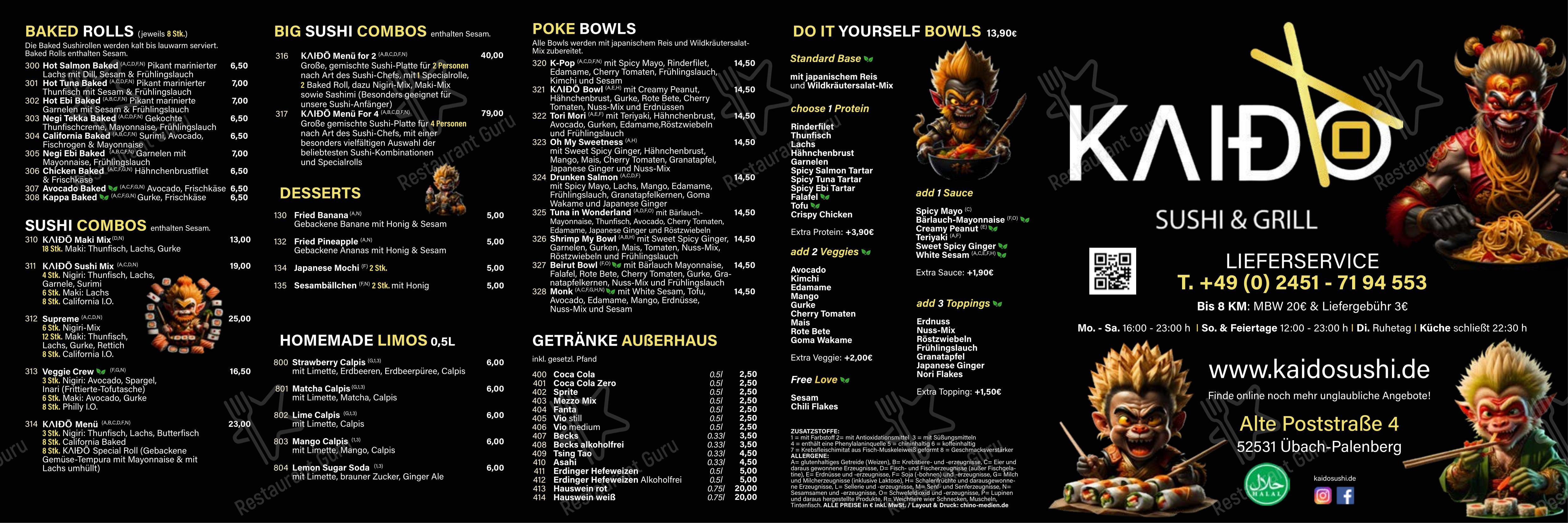 Menu at KAIDO restaurant, Übach-Palenberg