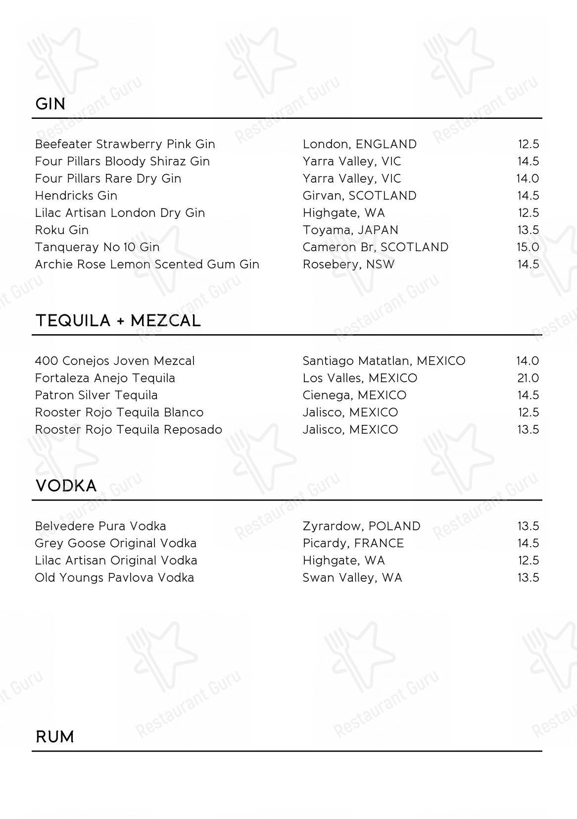Menu at KARLA restaurant, Perth
