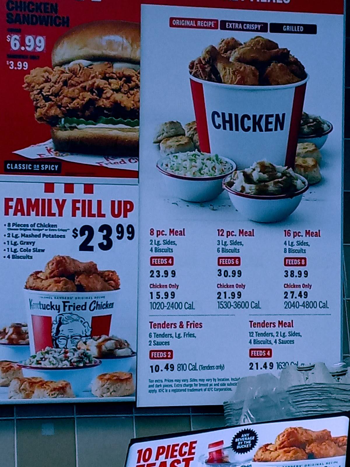 Carta de comida rápida KFC, Anderson, 6620 S Scatterfield Rd