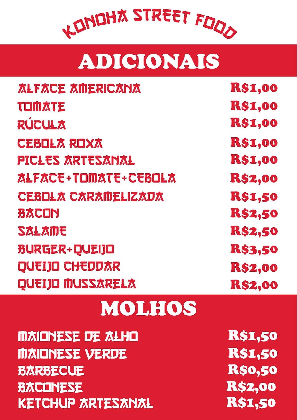 Carta del restaurante KONOHA STREET FOOD, Itajaí