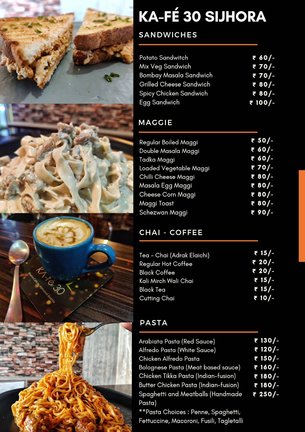 Menu at Kafe 30 (Restro Café), India