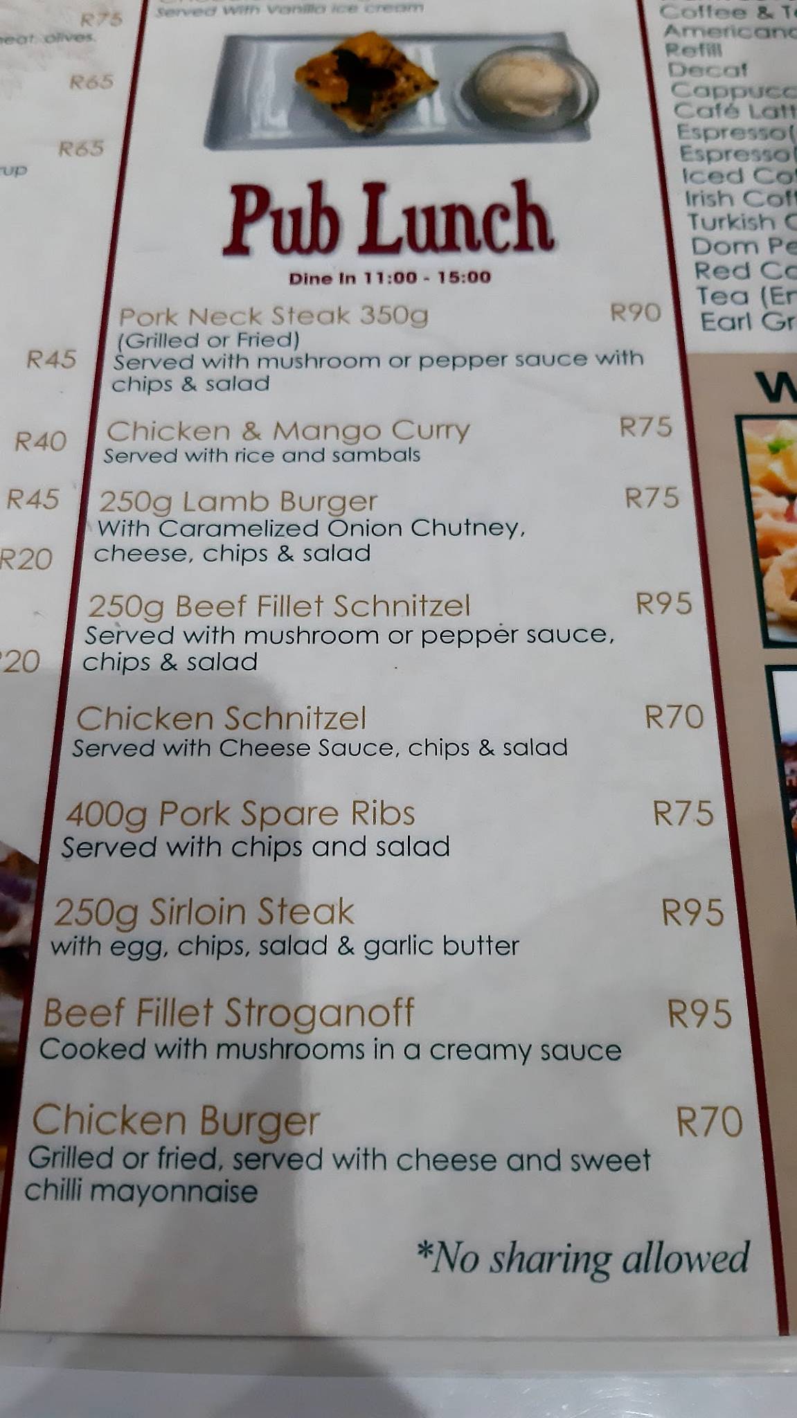 Menu at Kafe Serefe restaurant, George