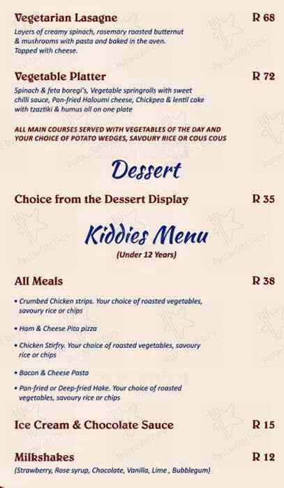 Menu at Kafe Serefe restaurant, George