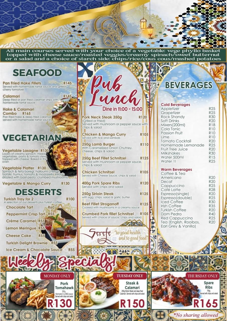 Menu at Kafe Serefe restaurant, George