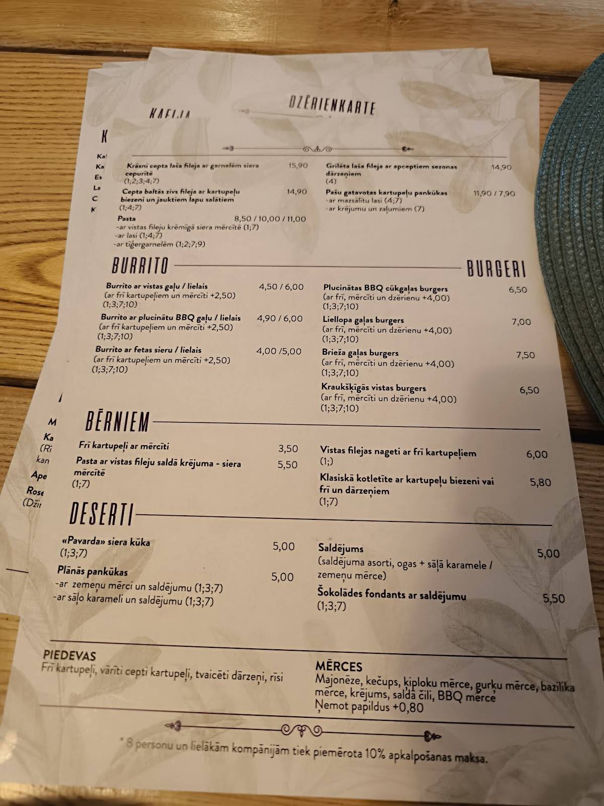 Menu at Kafejnīca "Pavards" restaurant, Inčukalns