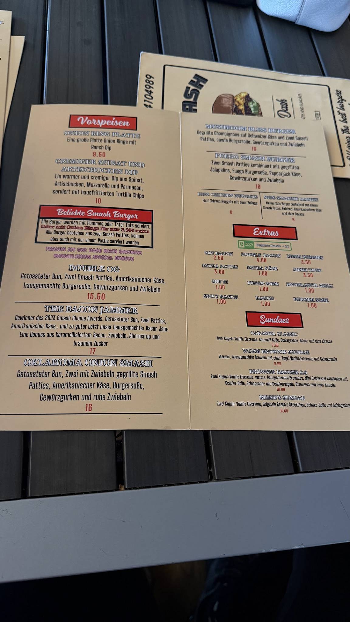 Menu at Smash & Dash restaurant, Kaiserslautern
