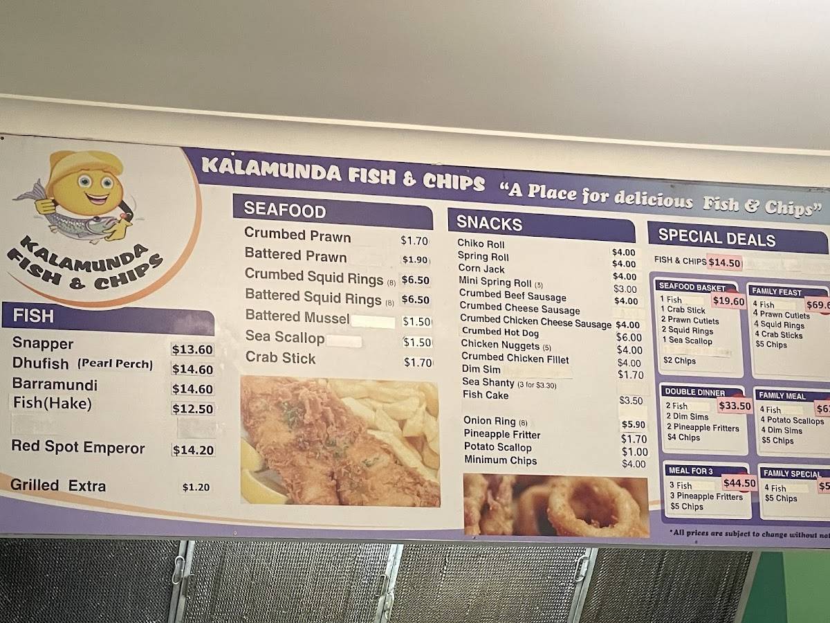 Menu at Kalamunda Fish n Chips fast food, Kalamunda