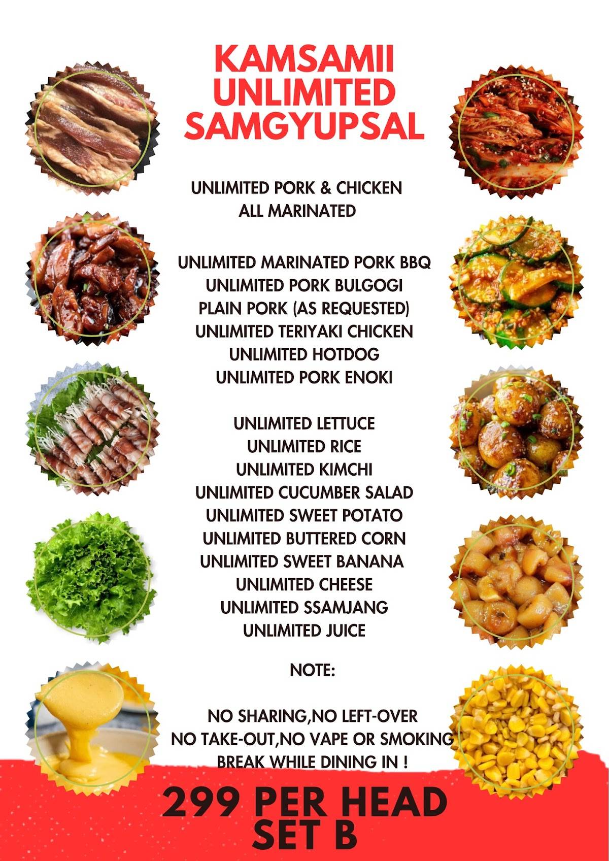 Menu at Kamsamii Samgyupsal restaurant, Kalayaan
