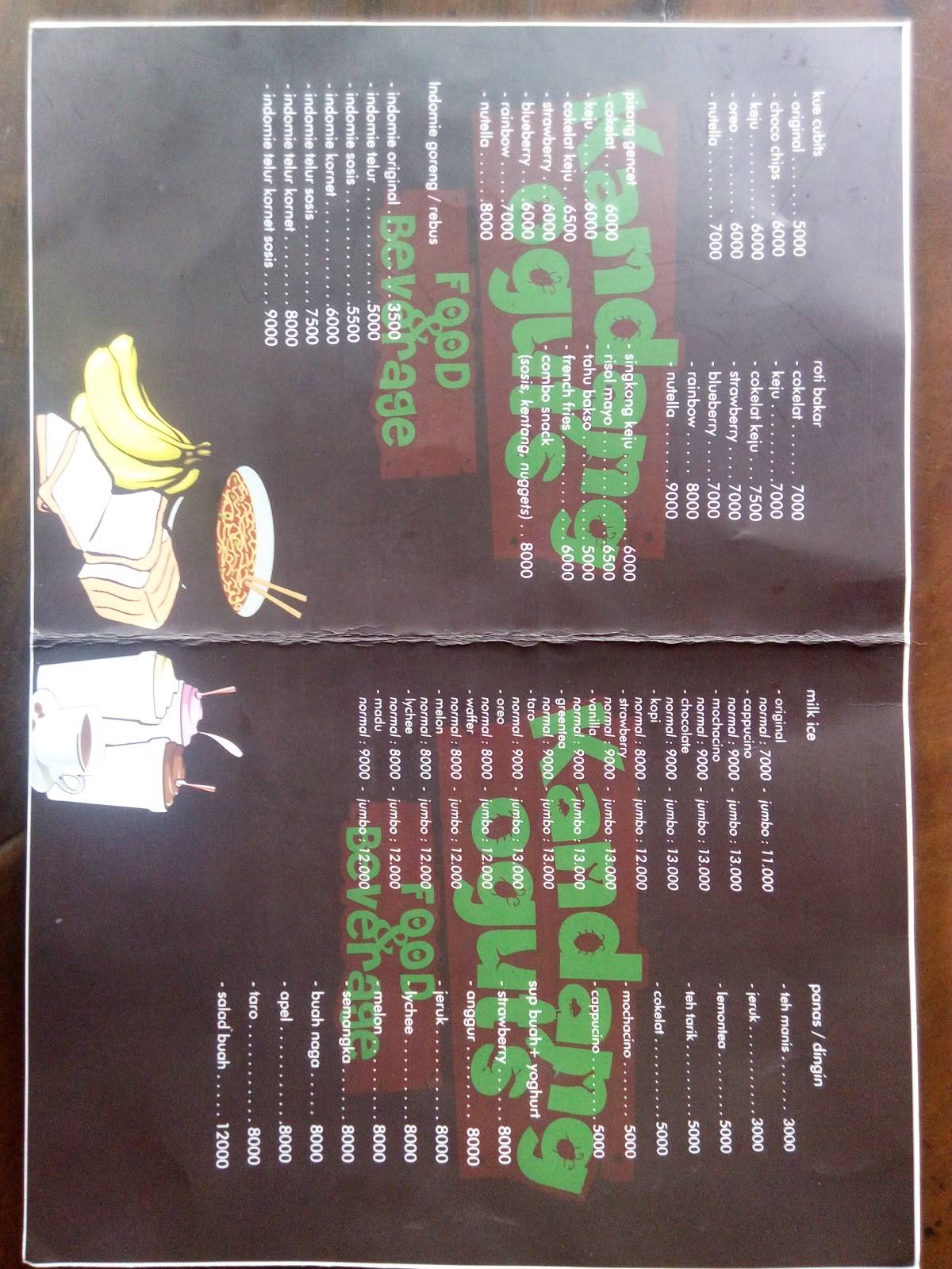 Menu at Kandang ogut's cafeteria, Semanu