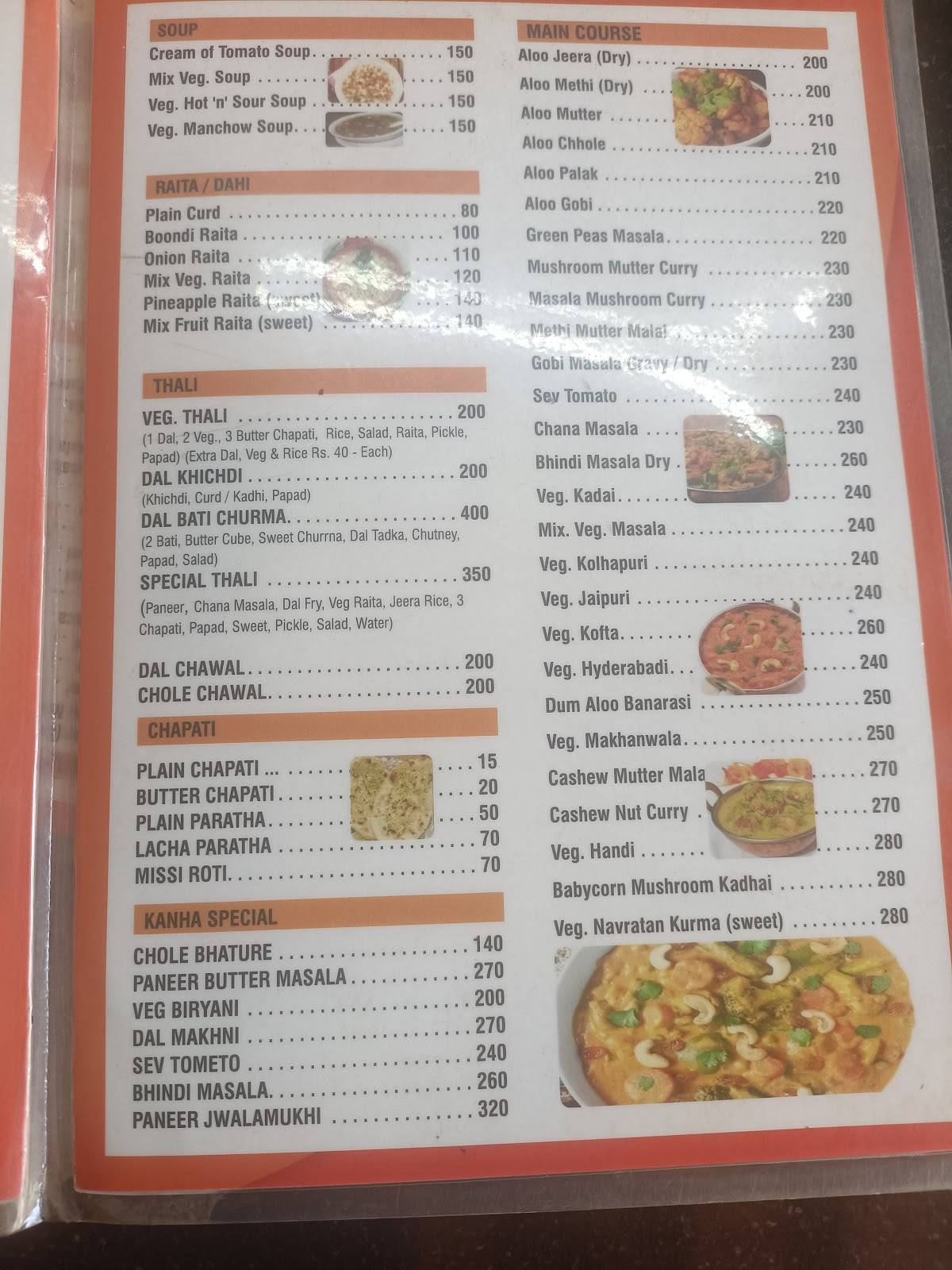 Menu at Kanha Pure Veg Family Restaurant, Candolim