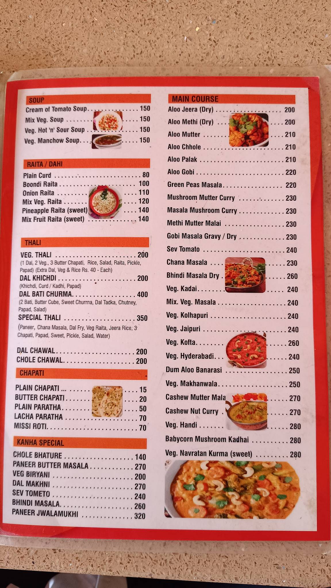 Menu at Kanha Pure Veg Family Restaurant, Candolim