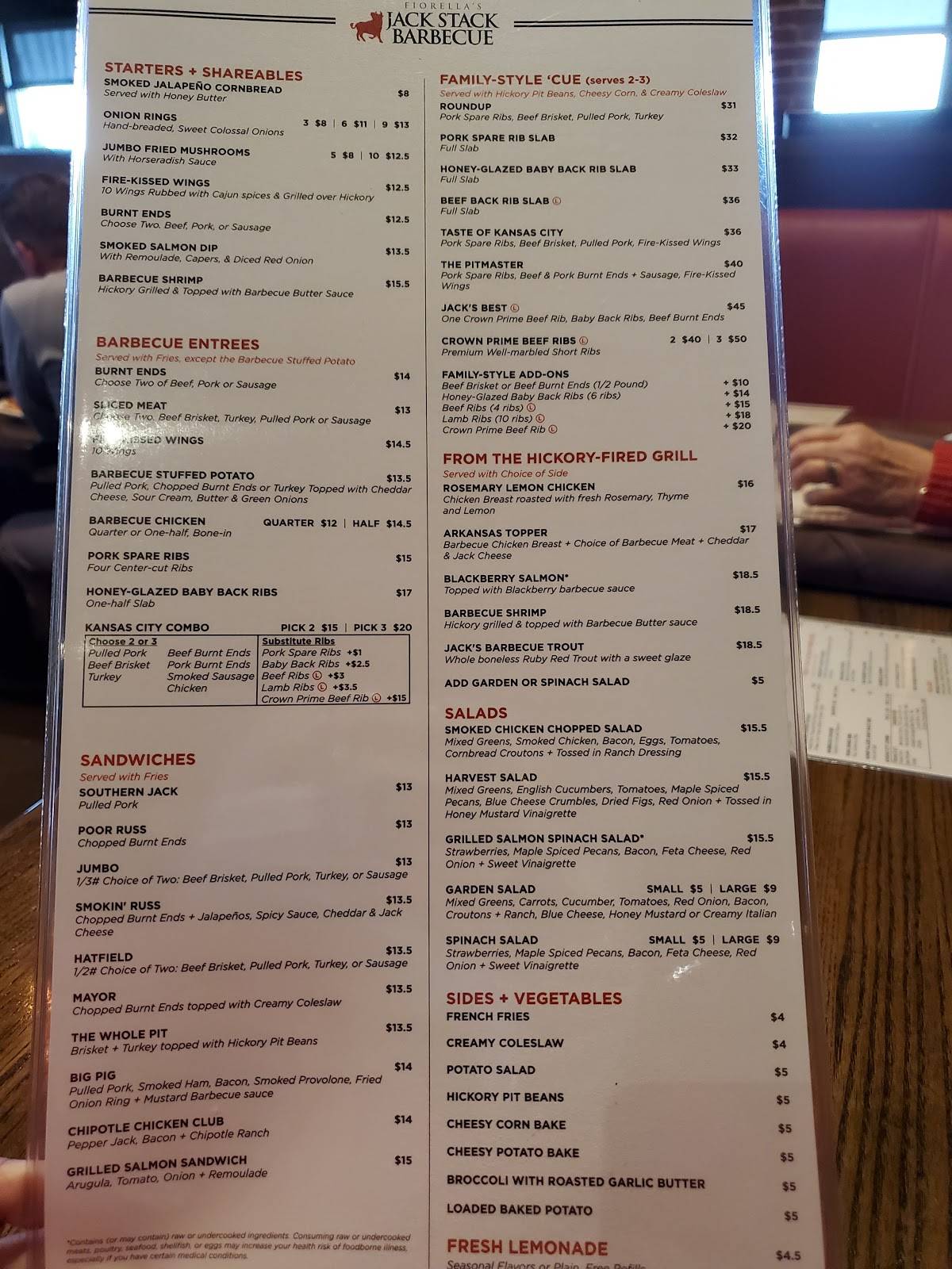 Menu at Jack Stack Barbecue - Freight House, Kansas City
