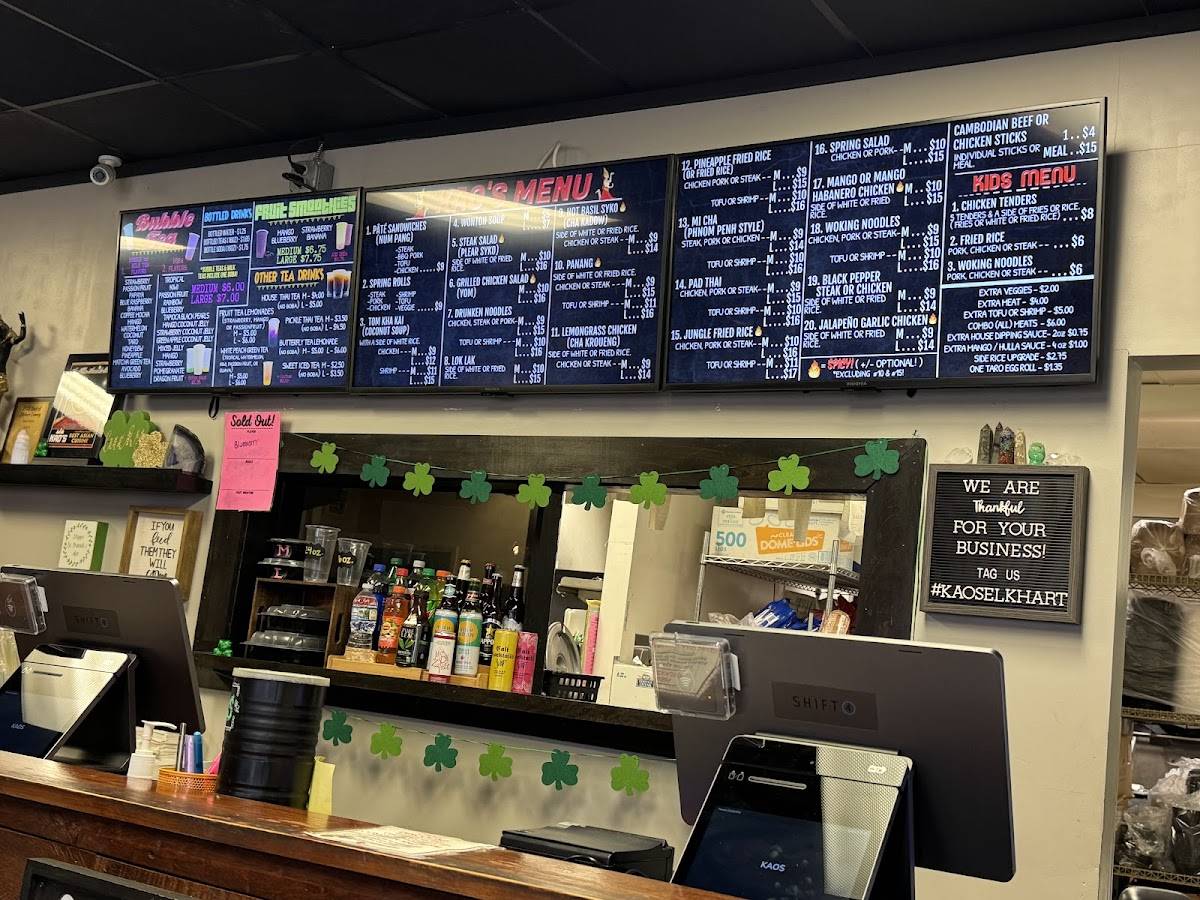 Menu at Kao's restaurant, Elkhart