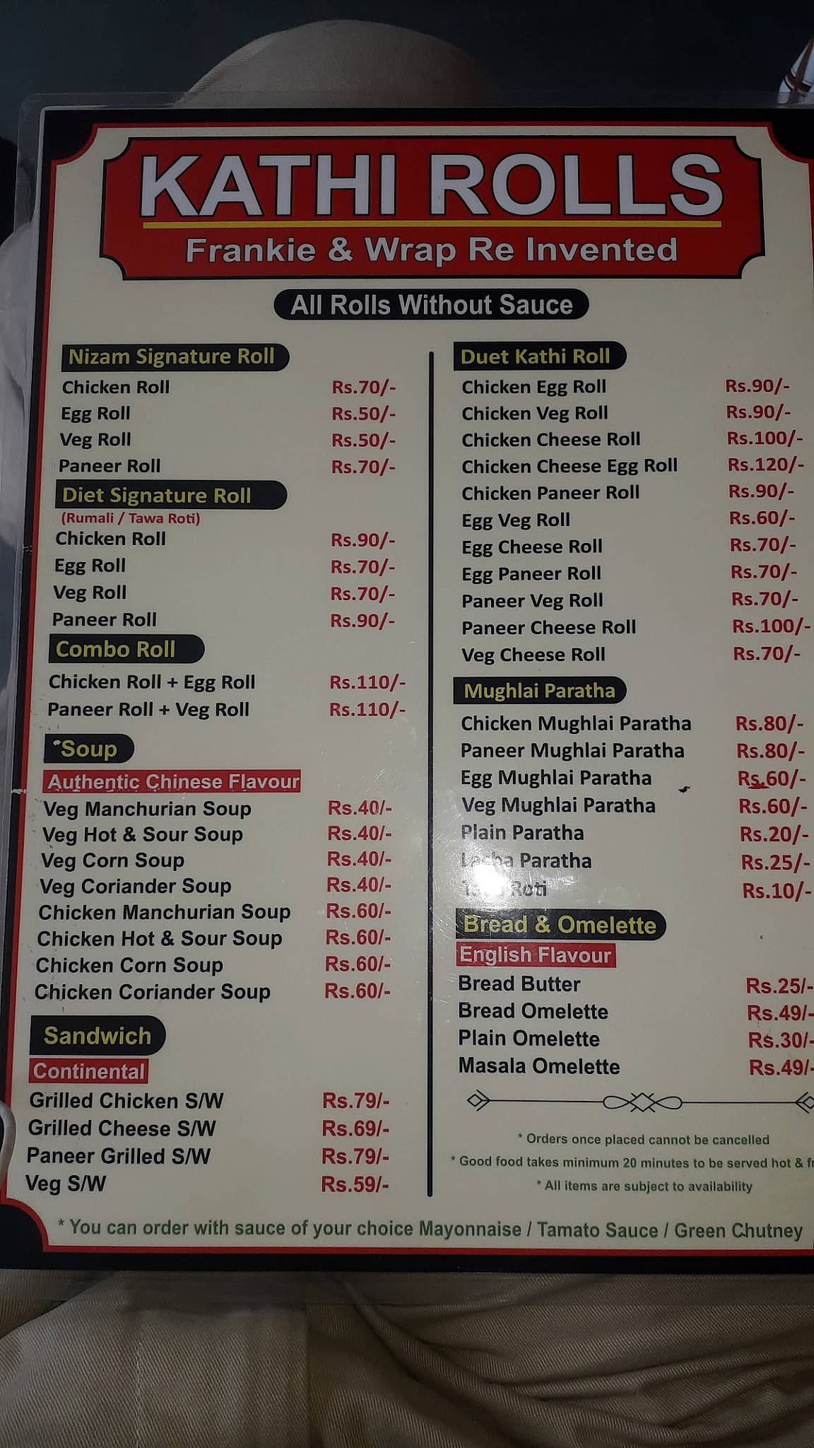Menu at Kathi Rolls & Rice Box, Hyderabad