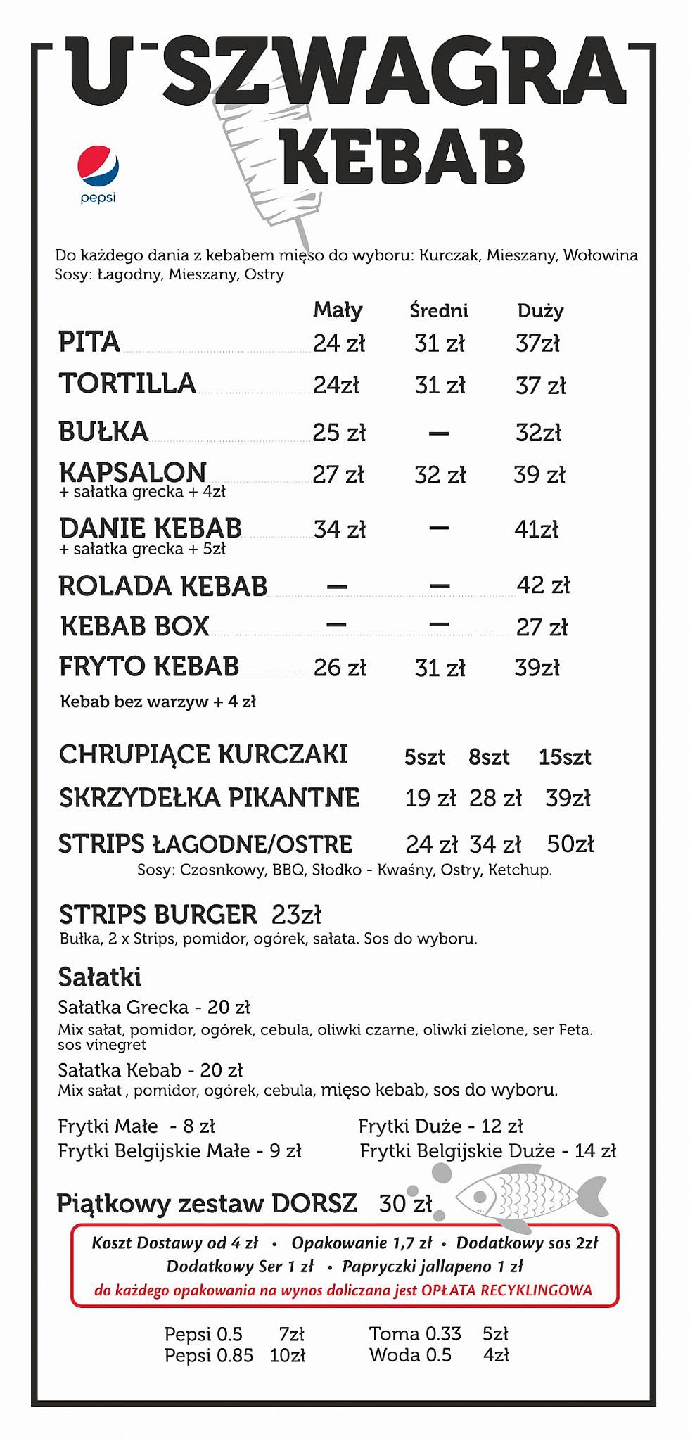 Menu at Kebab u Szwagra restaurant, Pulawy