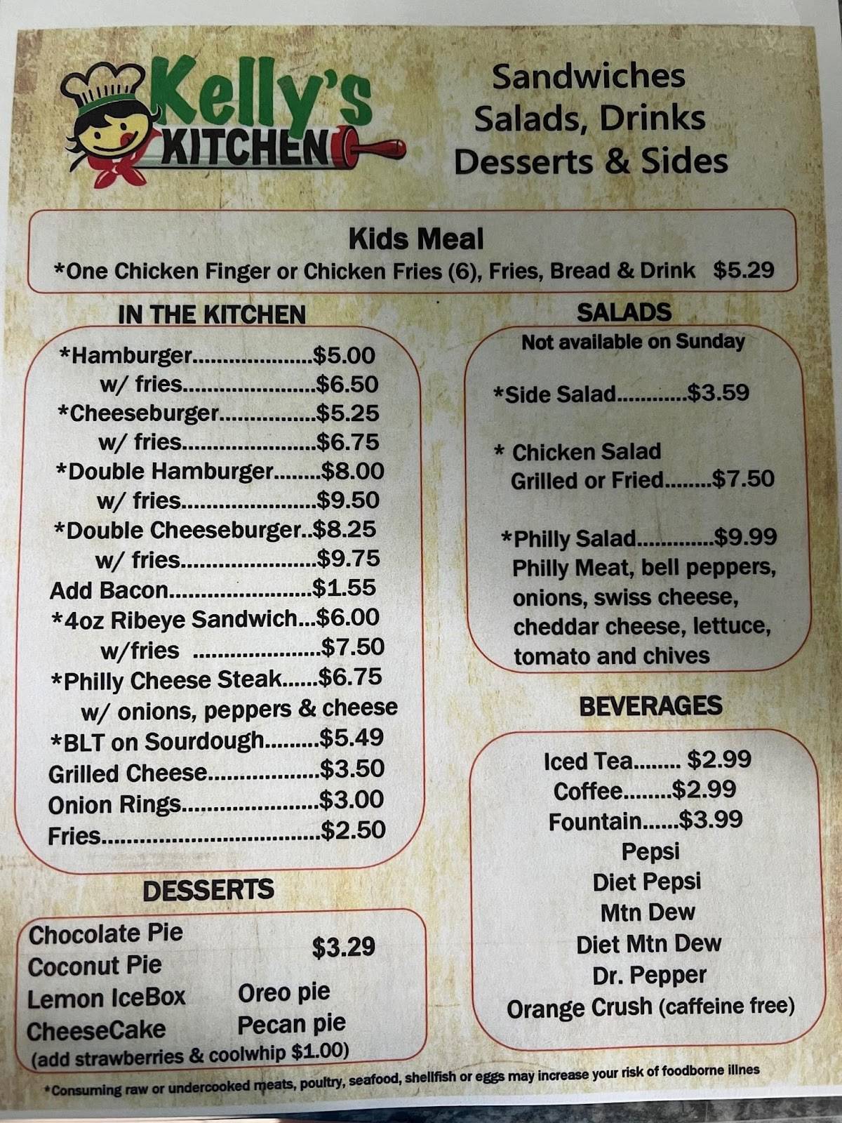 Menu at Kelly's Kitchen restaurant, Tremont