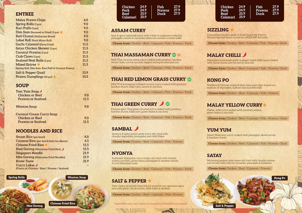 Menu at Kenny's Malay Kitchen restaurant, Mermaid Waters, Shop 5/64 ...