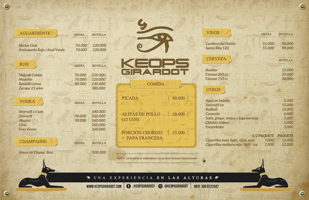 Carta de Keops Discoteca Bar - Keops Girardot Oficial, Girardot