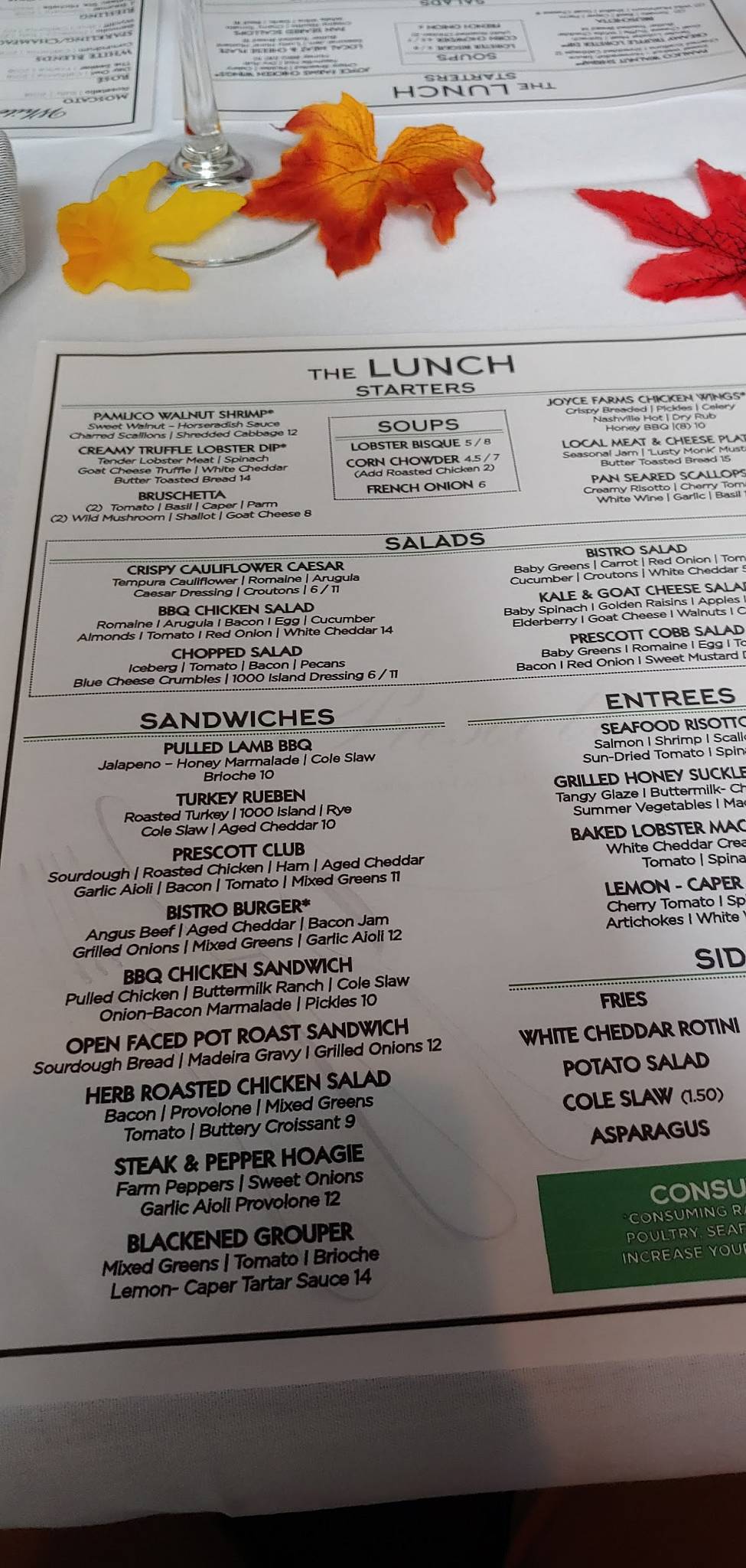 Menu at The Prescott restaurant, Kernersville