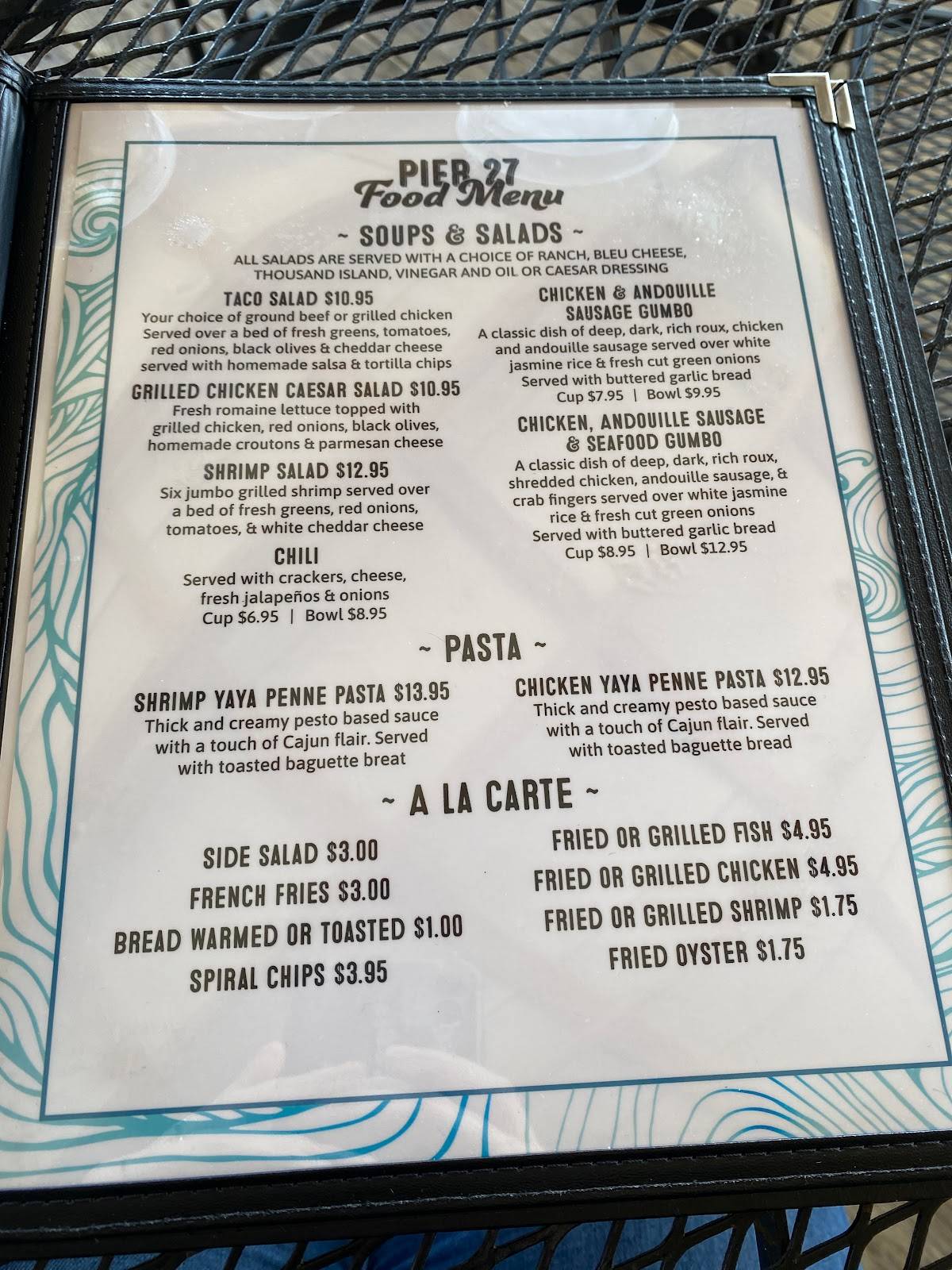 Menu at Pier 27 River Lounge & 8 Ball Pizzeria, Kerrville