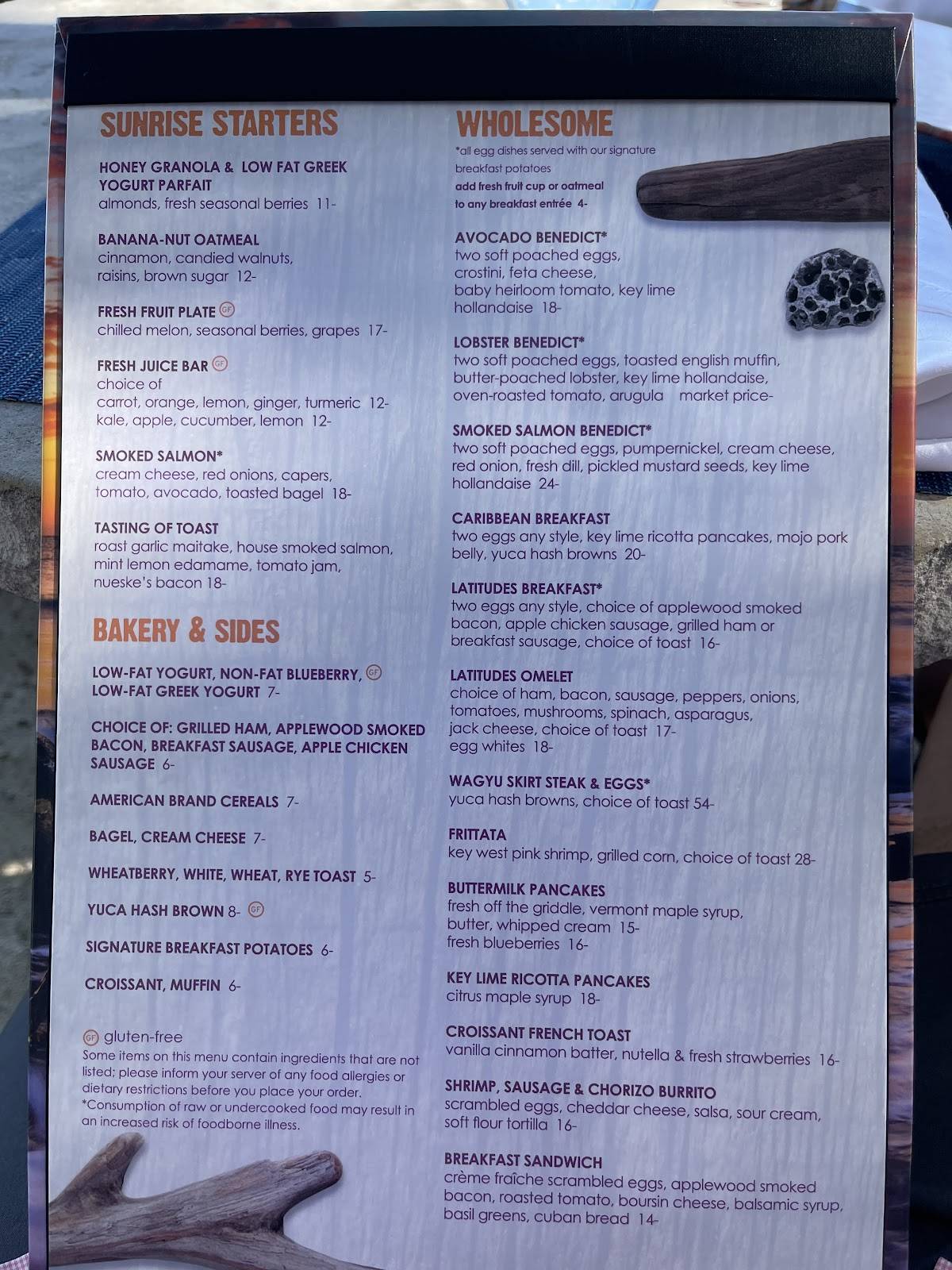 Menu at Latitudes - Sunset Key Cottages restaurant, Key West, 245 Front St