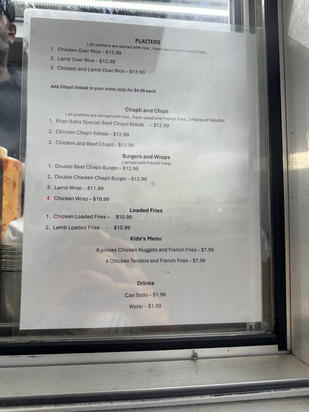Menu at Khan Baba Halal Food Truck restaurant, Houston