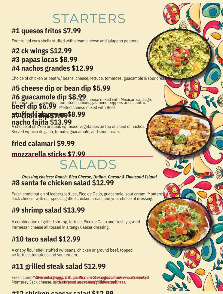 Menu at Los Patrones Mexican Restaurant, Kilmarnock