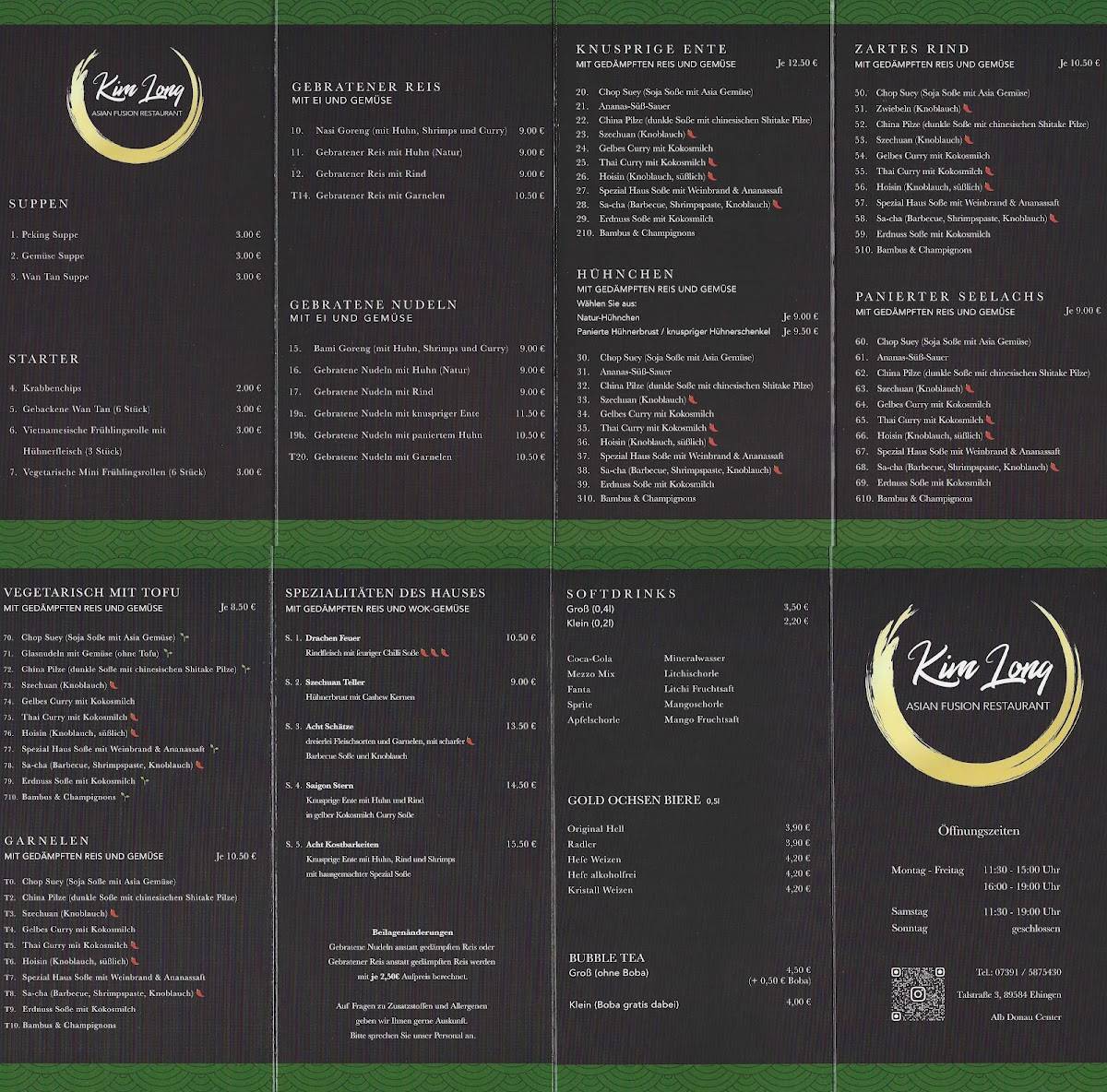 Speisekarte von Kim Long Imbiss restaurant, Ehingen (Donau)