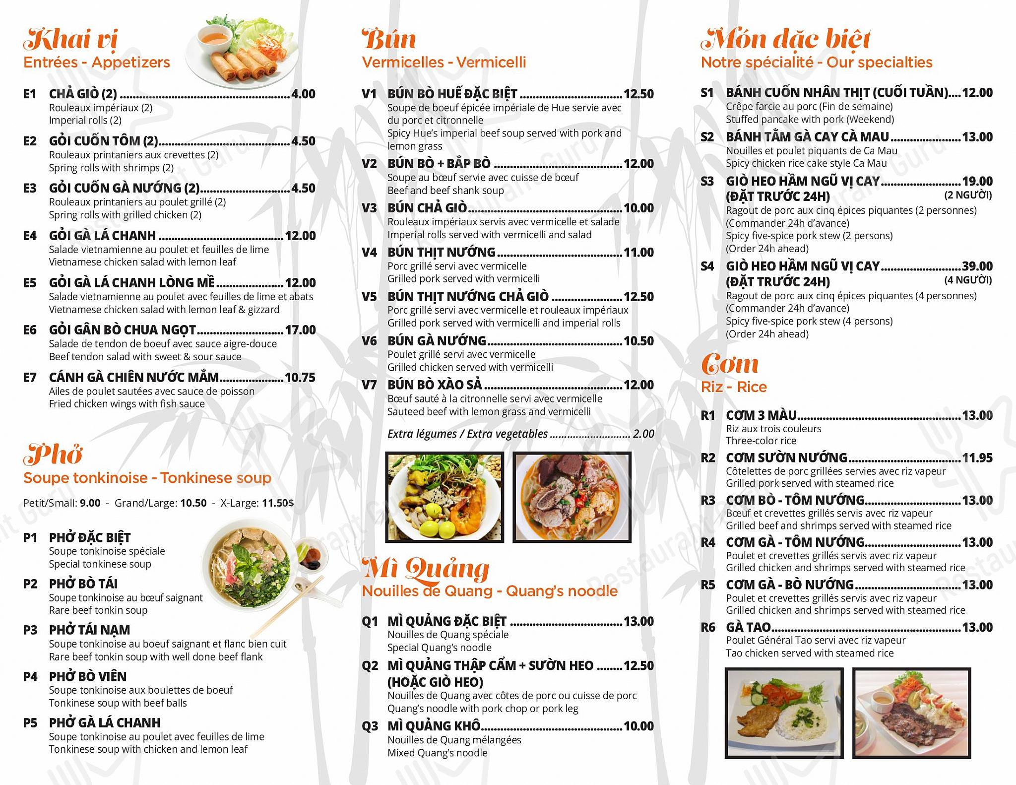 Carta de Kim Quy Restaurant, Montréal