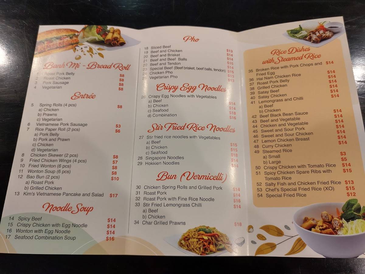 Menu at Kim's Vietnamese Restaurant, Ferntree Gully