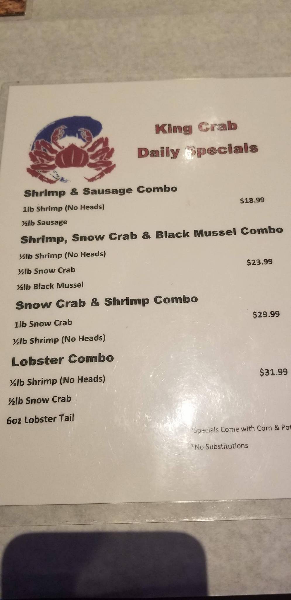 Menu at King Crab Shake Shake Seafood restaurant, Charlotte