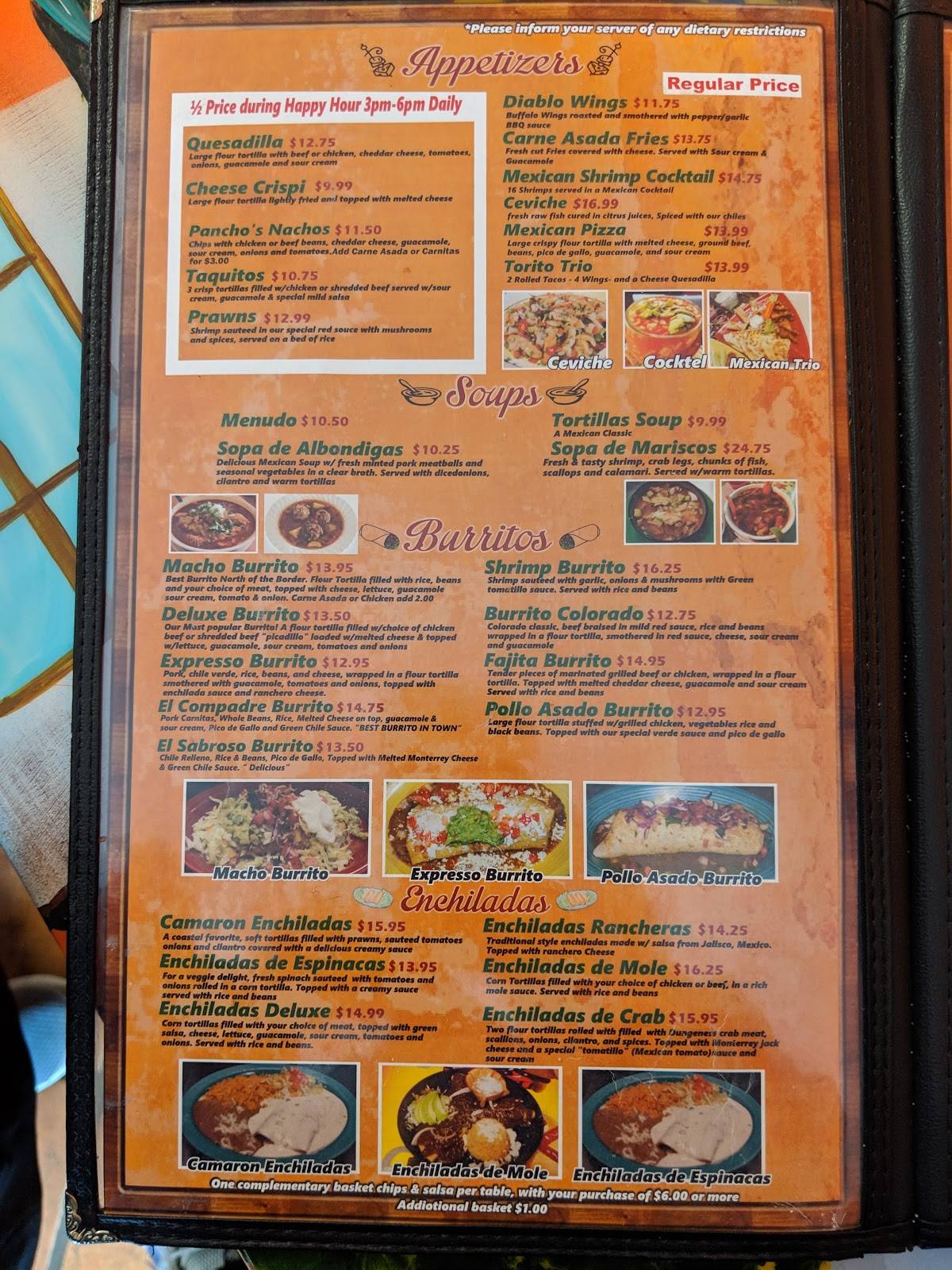 Menu at El Potrillo restaurant, Kingman