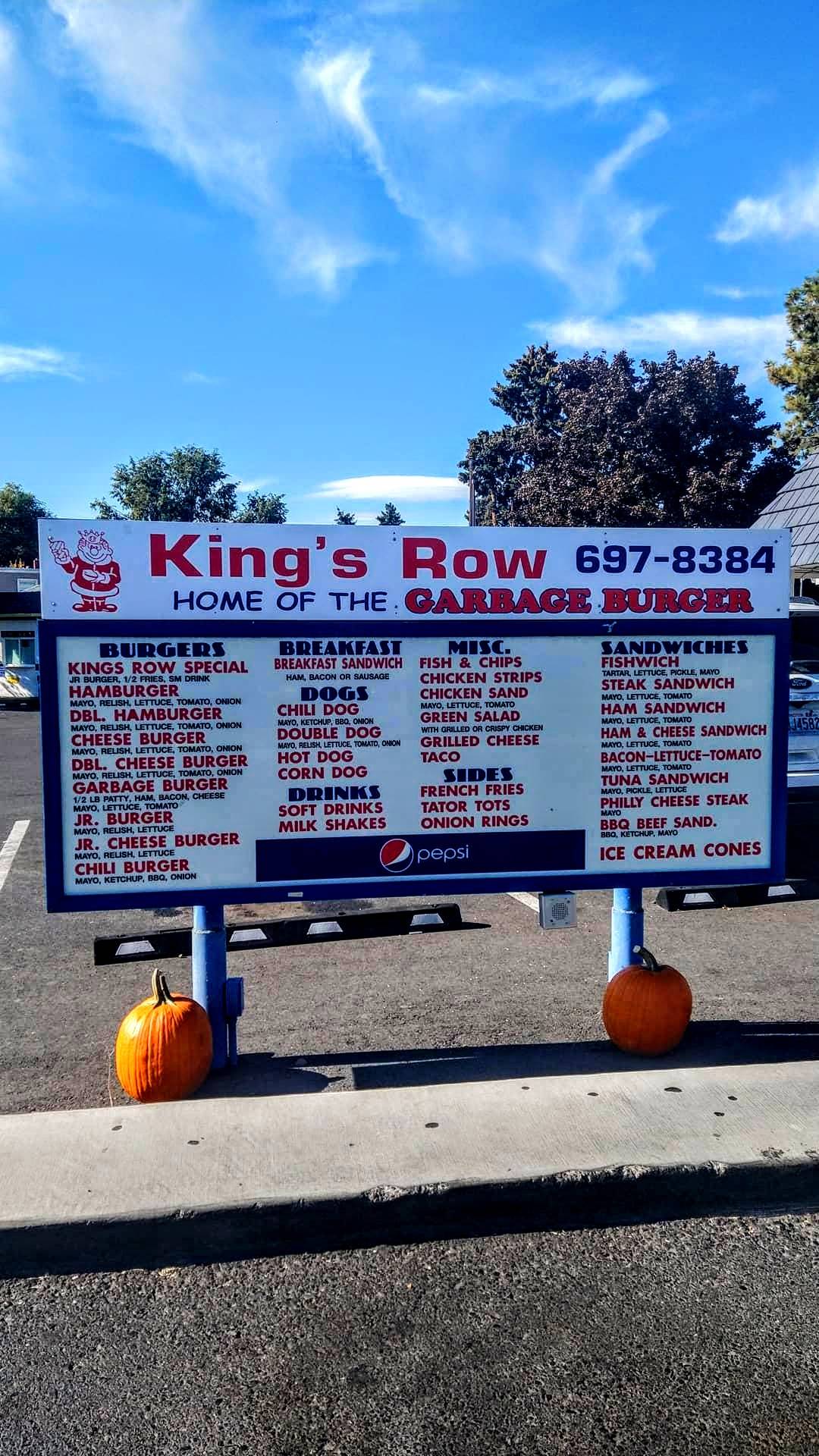 Menu at King's Row Drive In restaurant, Selah