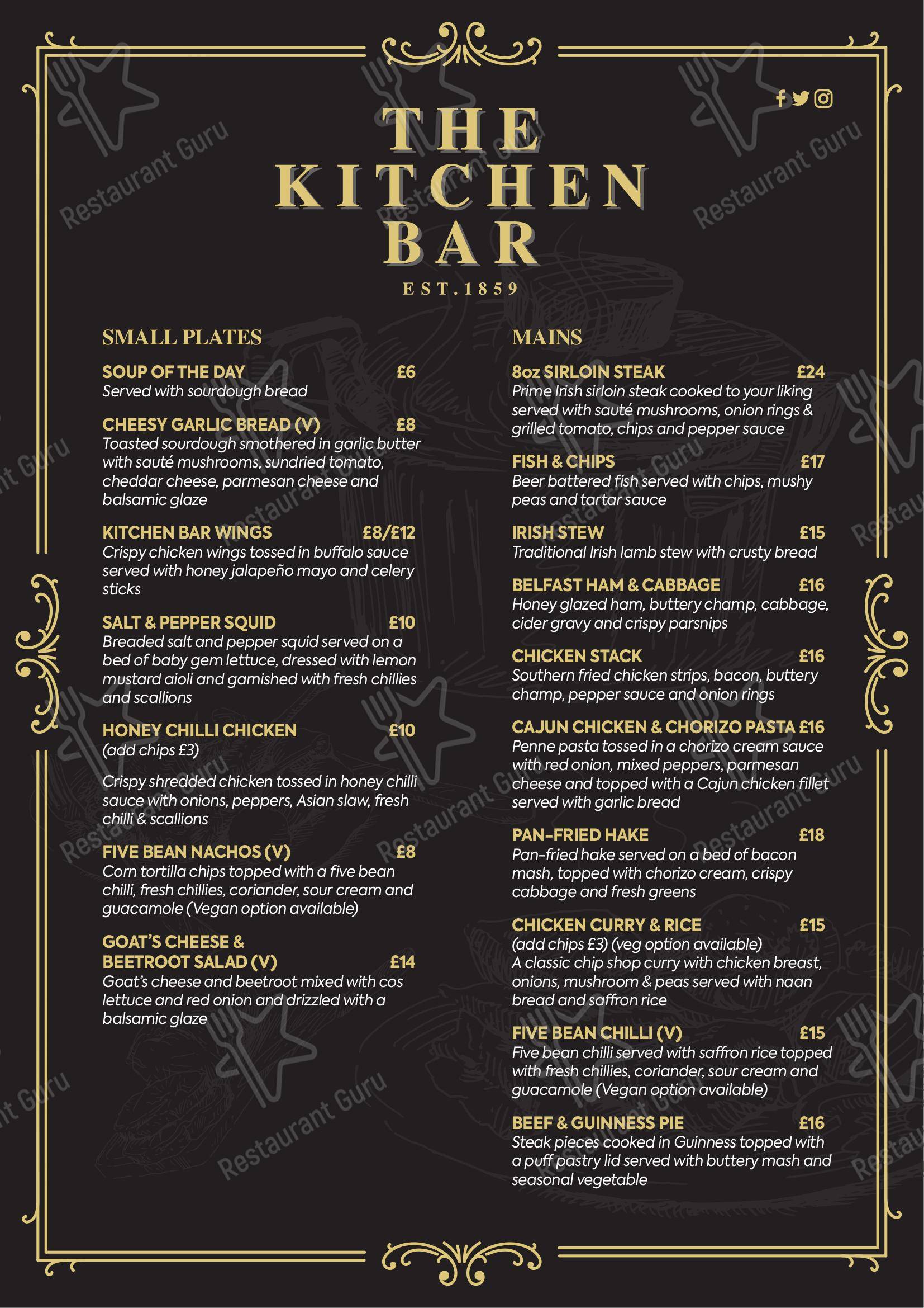 Menu at Kitchen Bar, Belfast, 1 Victoria Square