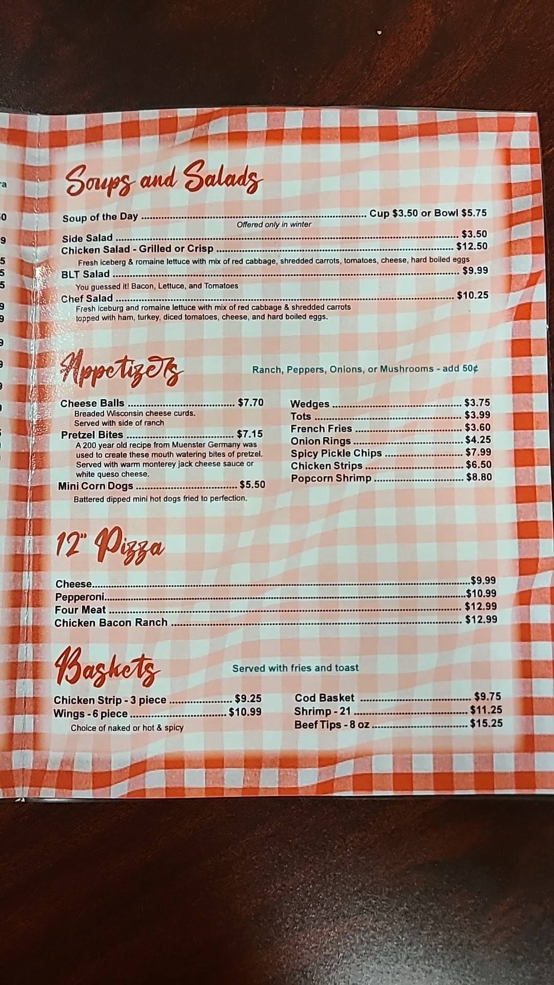 Menu at Kitchen Table Cafe, Tyndall