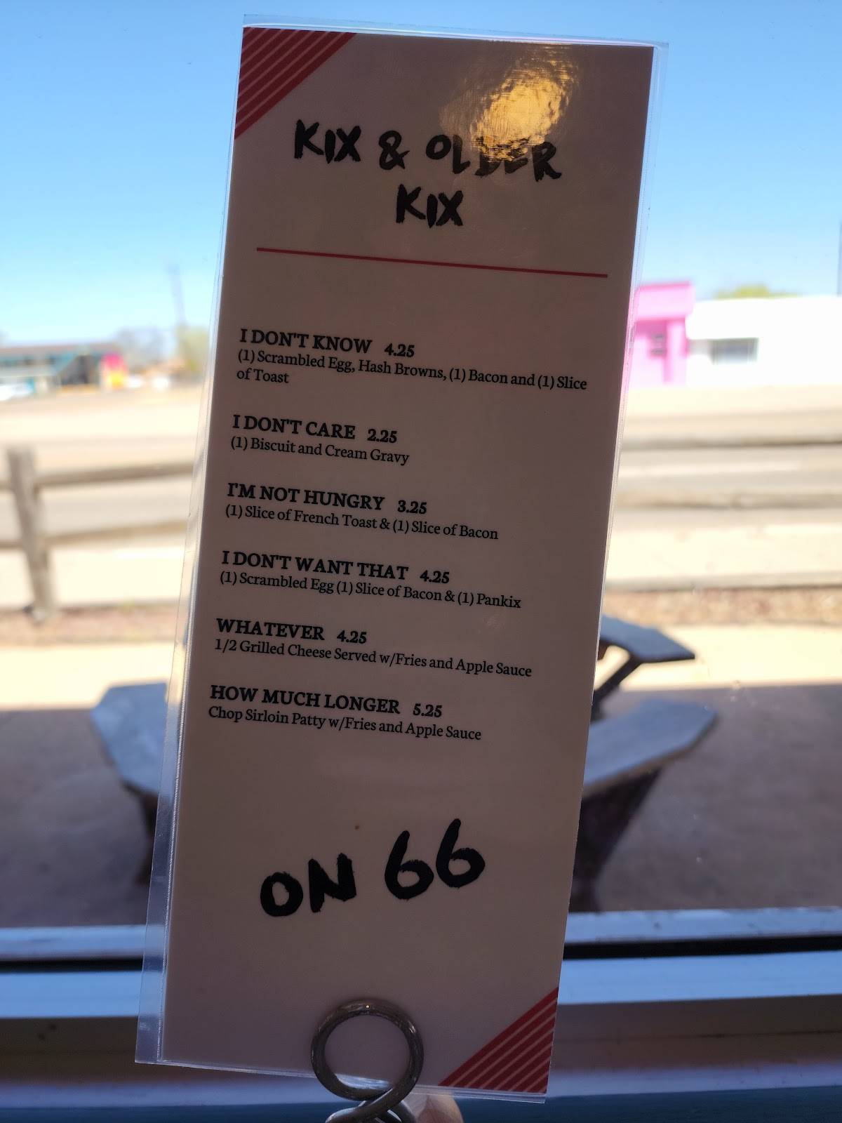 Menu at Kix On 66 restaurant, Tucumcari